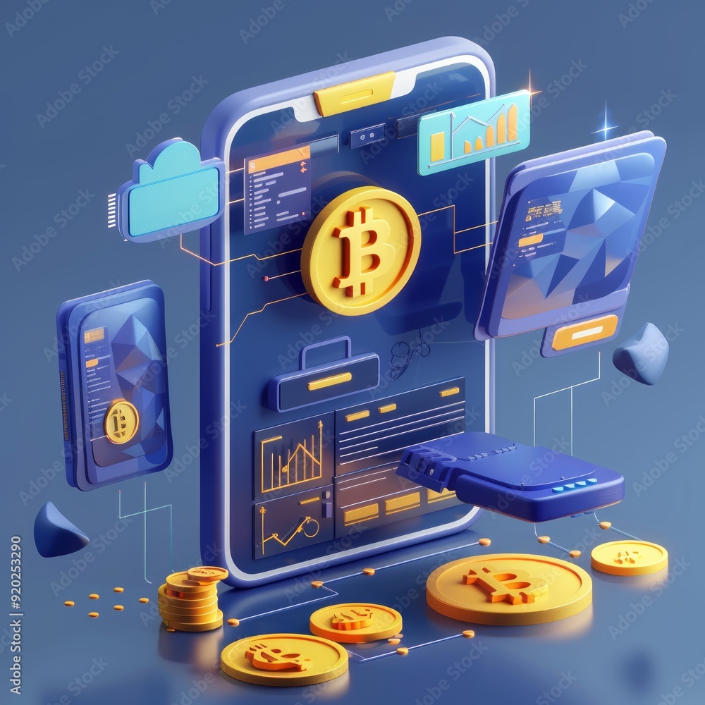 Cryptocurrency transaction and Mobile banking infographic. Send money ...