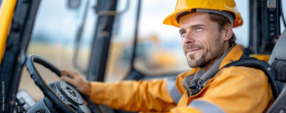 Backhoe Operator Inside Cabin Focused on Controls for Efficient ...
