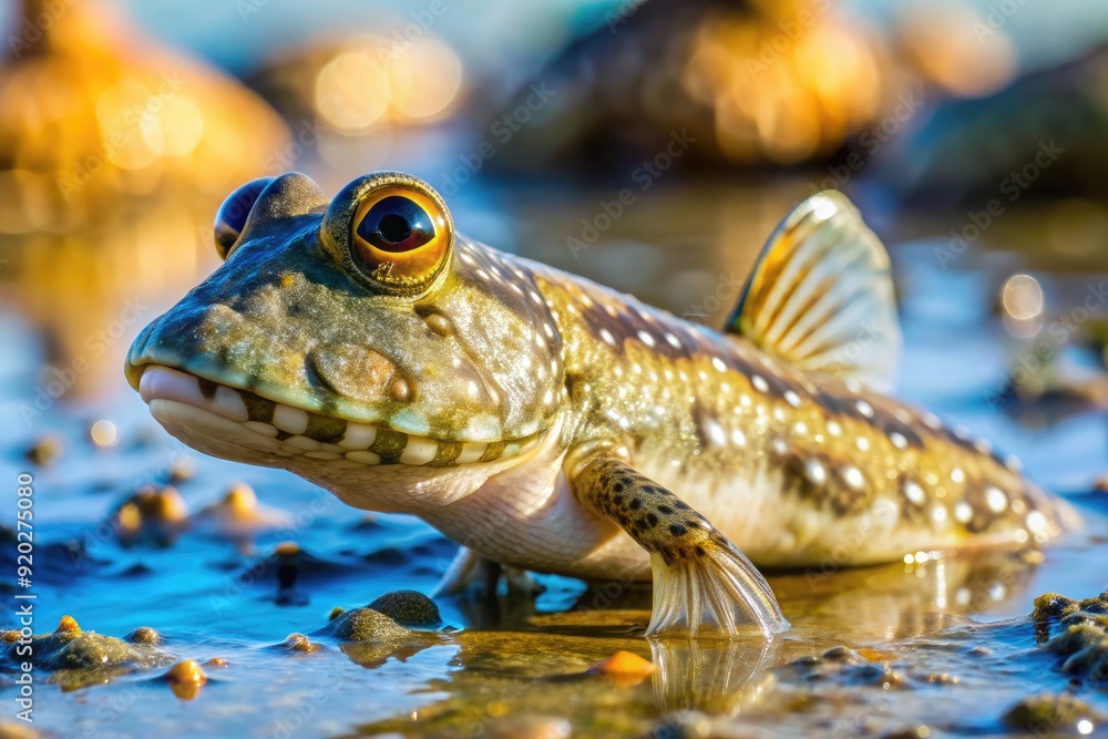 A mudskipper, a unique fish, uses its pectoral fins to walk on muddy ...