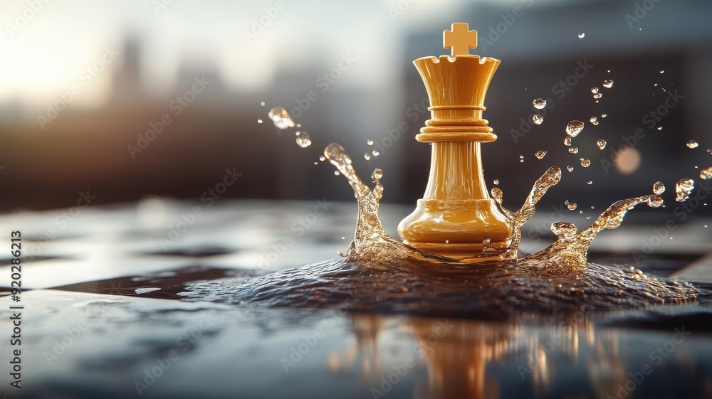 Surreal vision of chess king melting into liquid gold. Stock ...