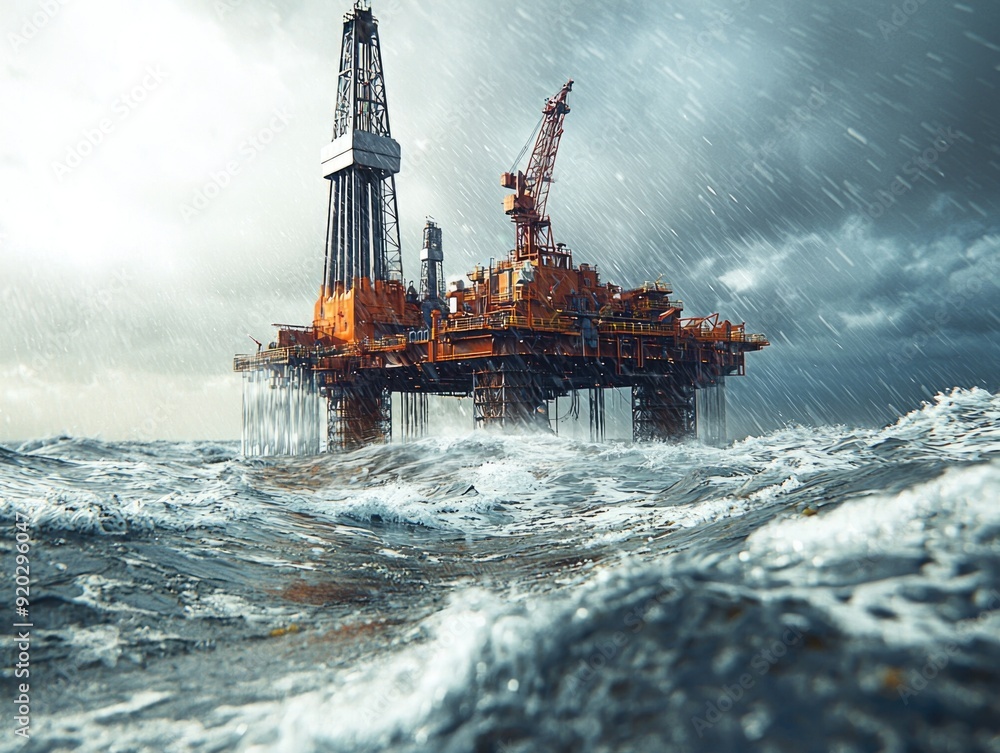 Industrial Oil Drilling Rig with Gushing Oil - Close-up Exploration of ...