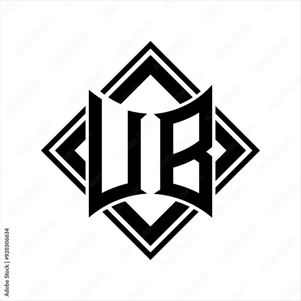 UB Letter logo with abstract shield shape with square black outline on ...