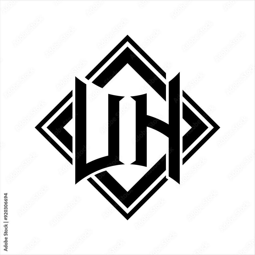UH Letter logo with abstract shield shape with square black outline on ...