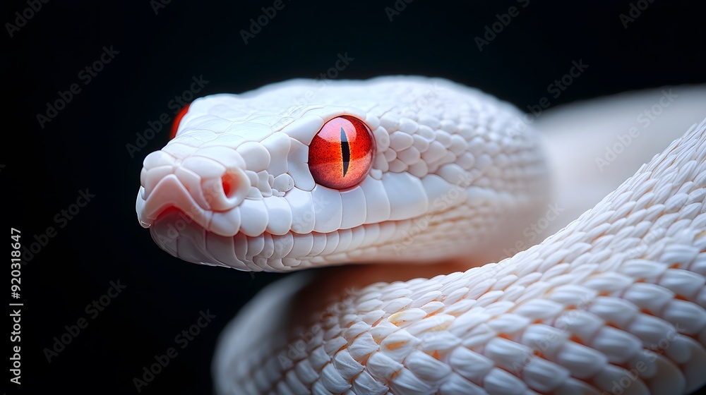 Albino Snake: An albino snake with pure white scales and striking red ...