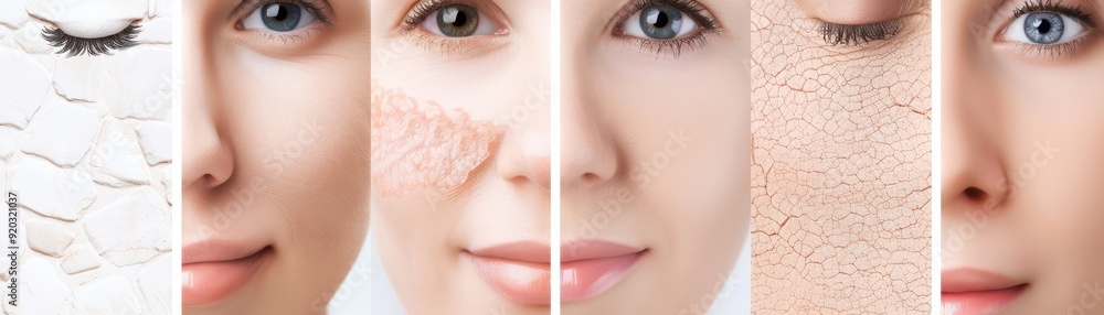 A close-up beauty portrait showcasing various skin conditions and ...