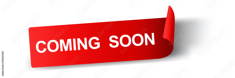 Coming Soon Banner Sticker ,Red tag label round rectangular ribbon curl ...