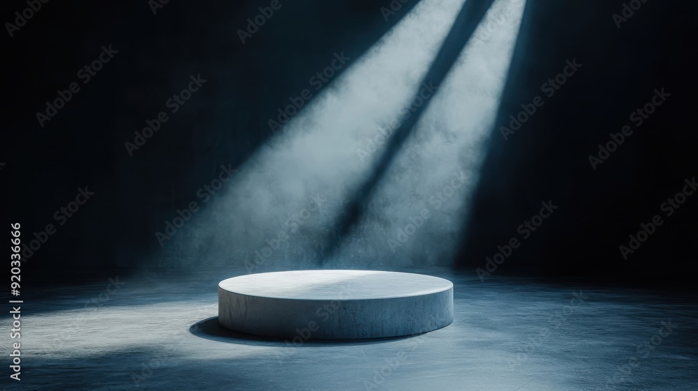 Empty dance stage illuminated by a single spotlight, minimalist ...