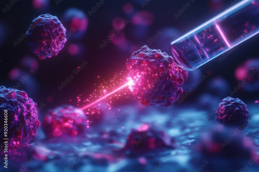 Cancer cells being eradicated by a beam of light from an innovative ...