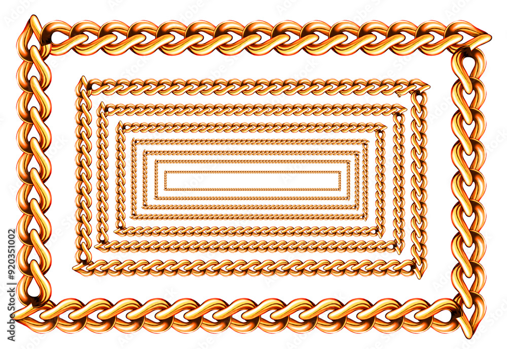 3D gold chain frame, Oval or round rectangle. Seamless luxury golden ...