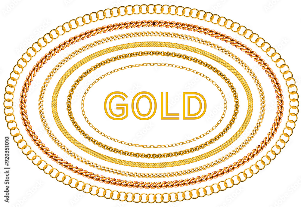 ภาพประกอบสต็อก 3D gold chain frame, Oval, Gold circle frame, Round ...