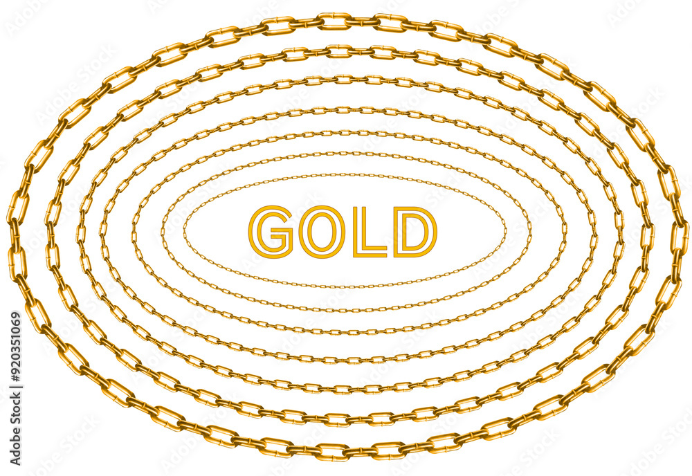 3D gold chain frame, Oval, Gold circle frame, Round. Seamless luxury ...