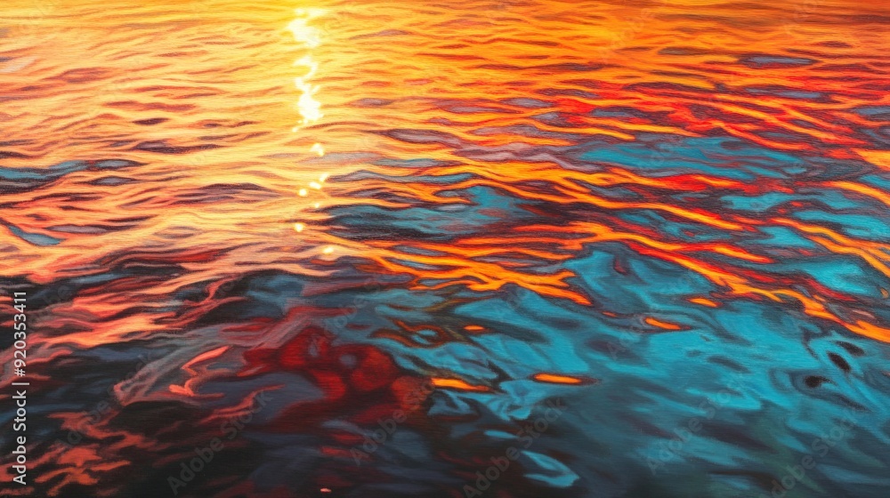 Vibrant Ocean Sunset with Deep Colors and Rich Textures Reflecting on ...