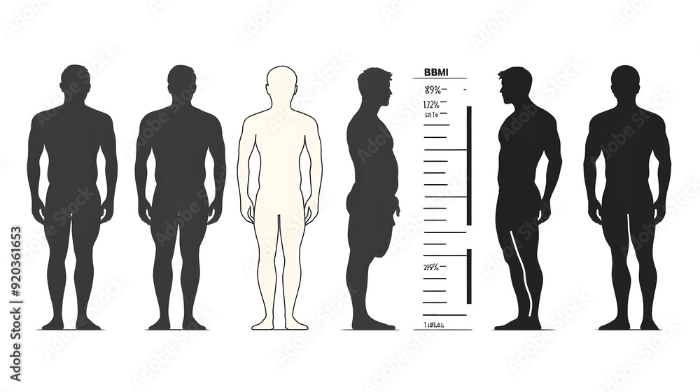 Silhouettes of male body types illustrating different physiques and BMI ...