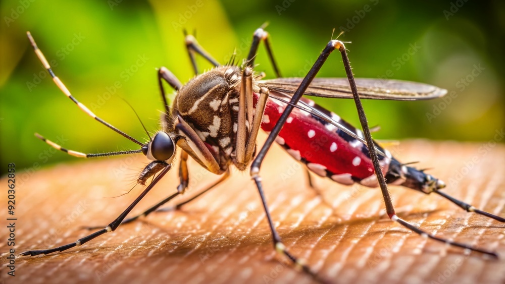 Aedes mosquito on human skin, magnified, highlighting disease ...