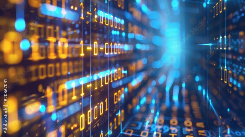 Encrypted data stream with binary code overlay, cybersecurity, data ...