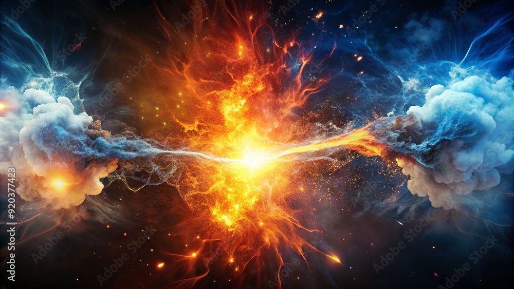 Energetic illustration of two contrasting forces colliding, depicted as ...