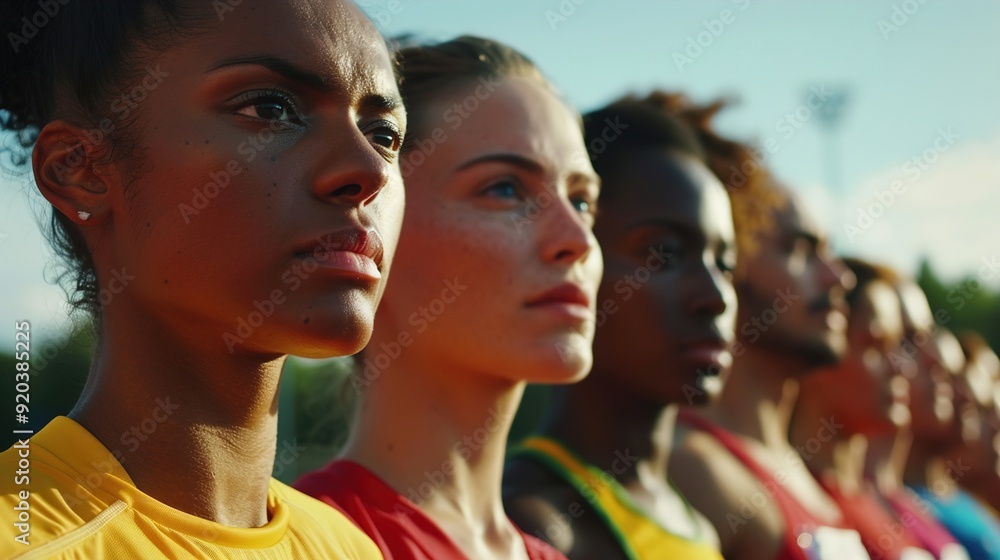 A diverse group of athletes from different cultural backgrounds ...