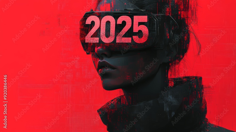 2025 in a bold blocky font with a glitch effect suitable for digital ...