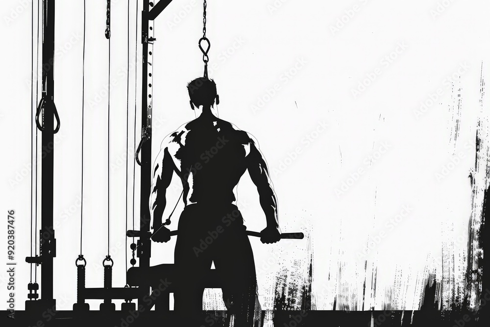 Silhouette of fitness man working out in gym doing exercise for ...