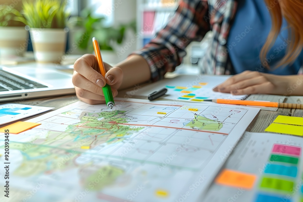 Planning and Mapping: A Creative Workspace with Colorful Notes and a ...