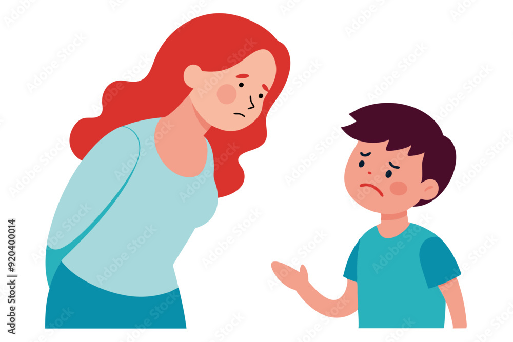 Angry Mom Scolding Upset Son Line Art Doodle of Mother and Crying Kid ...