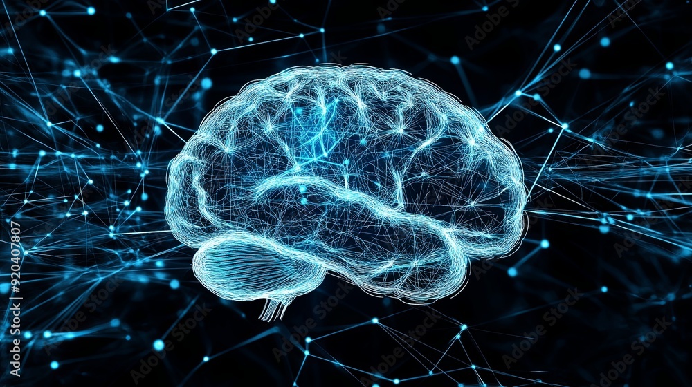 semi close-up high contrast image of human brain scan overlayed with ...