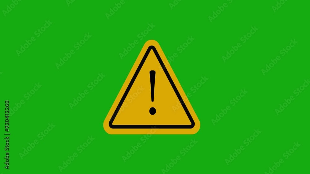 4k video green screen background on Warning icon animation. Triangle ...