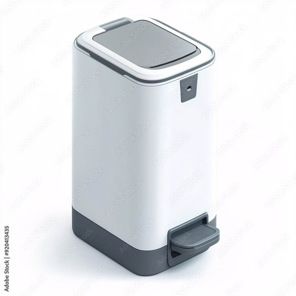 240805 205. Trash container, light gray hue, white background, 3D ...