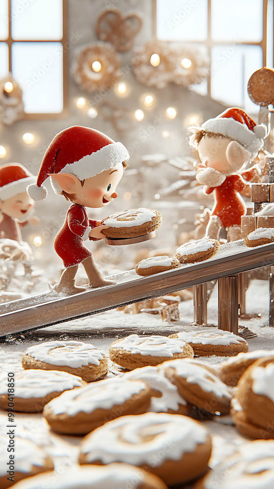 Animated scene of elves loading a conveyor belt with an endless stream ...