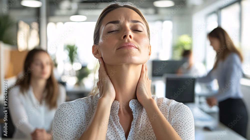 240805 14. Woman demonstrating neck exercises to alleviate cervical ...