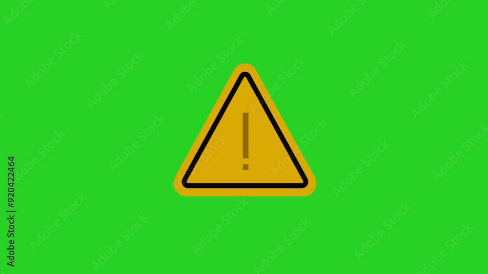 4k video green screen background on Warning icon animation. Triangle ...