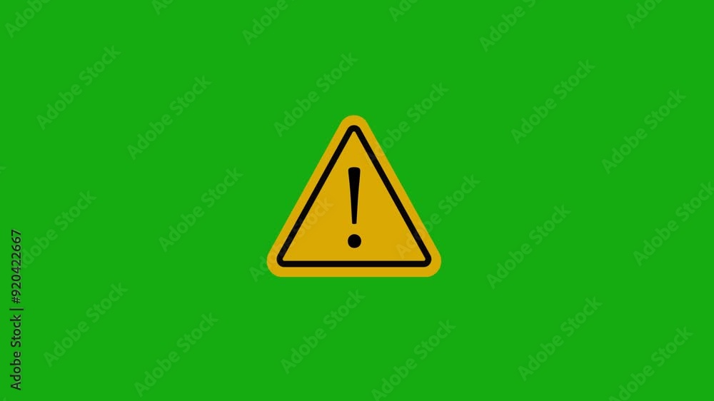 4k video green screen background on Warning icon animation. Triangle ...