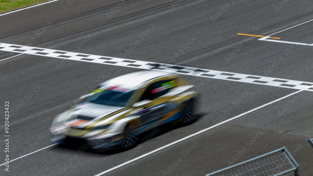 Motion blur race car racing on speed track, Car race on the ...