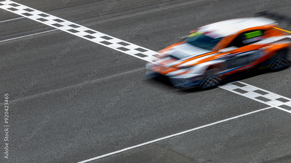 Motion blur race car racing on speed track, Car race on the ...