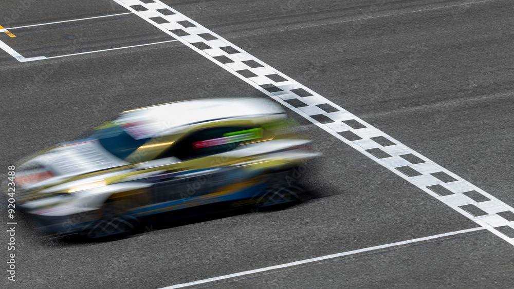 Motion blur race car racing on speed track, Car race on the ...