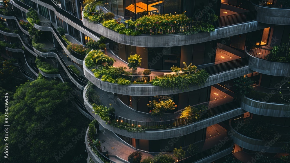 Eco-friendly building. Sustainable office building with garden on ...