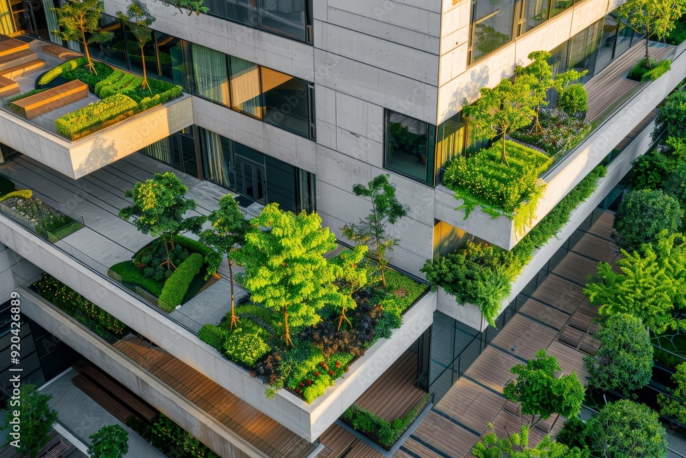 Eco-friendly building. Sustainable office building with garden on ...