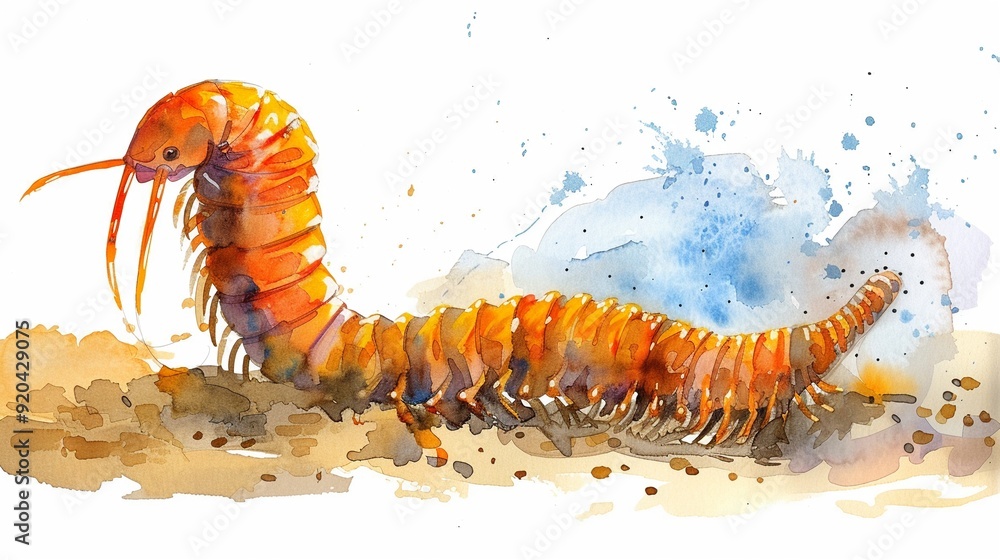 Sea worm burrowing in the sand,Clipart, watercolor illustration ...