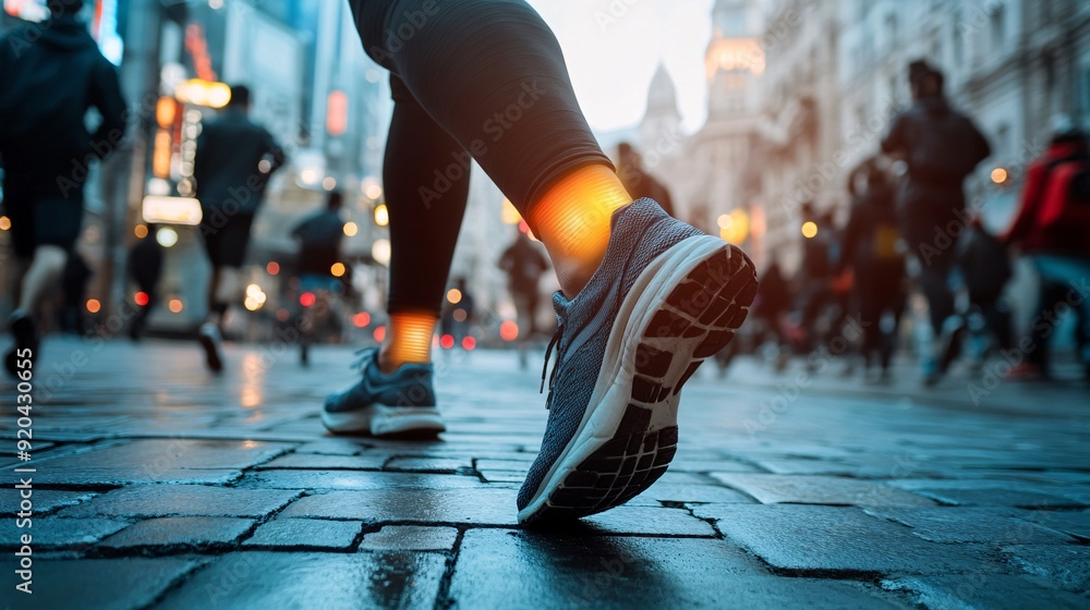 240805 50. Detailed view of lower leg with highlighted ankle pain in ...