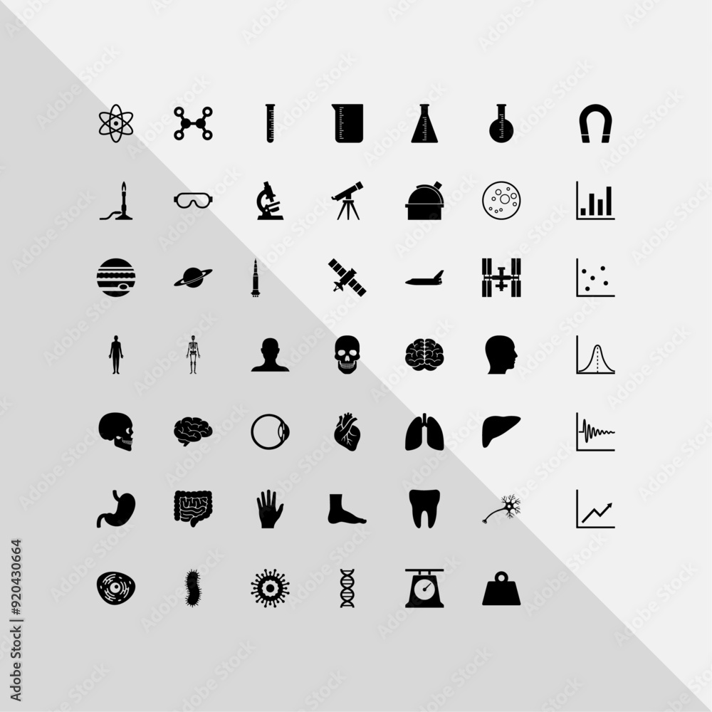 Set of 48 science-related icons for web applications and print ...