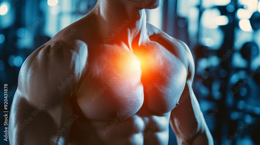 240805 100. Detailed view of upper body with highlighted chest pain in ...