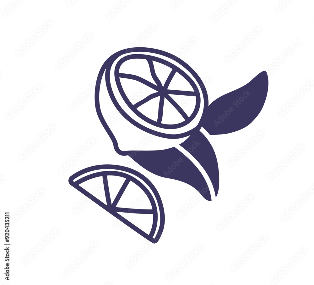 Lime fruit, cut half and wedge piece. Lemon, citrus slice and leaf ...