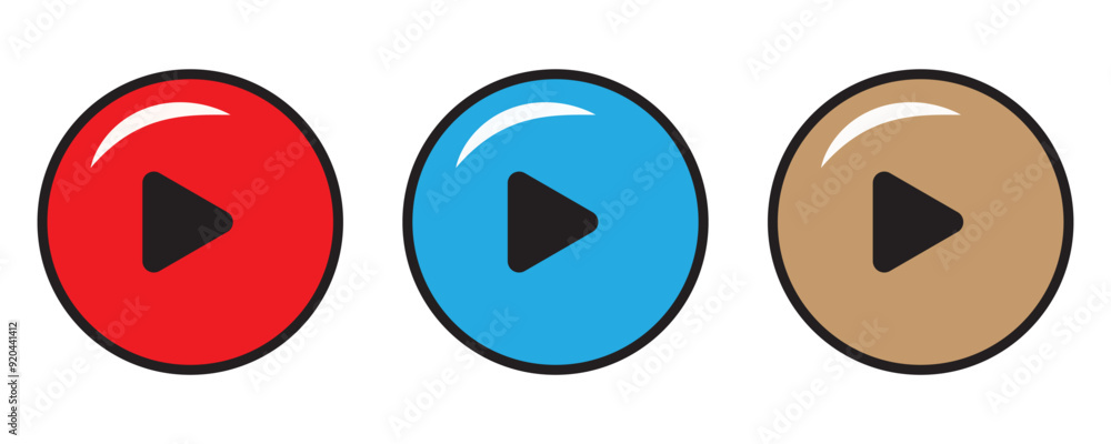 Play button icon vector set. Start Buttons Illustration. Music video ...