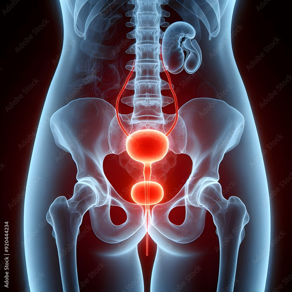 Female Pelvic Anatomy X-ray with Bladder Highlight | A detailed medical ...