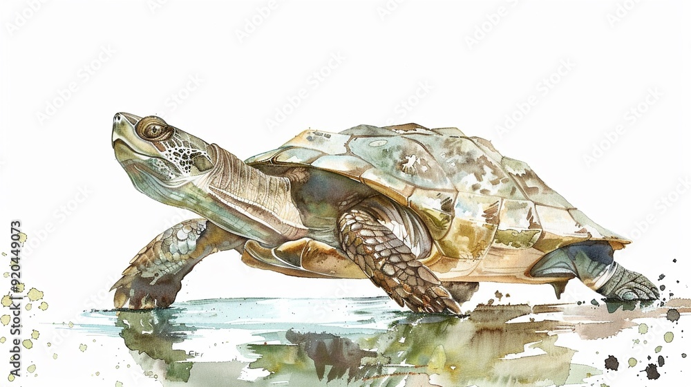 Softshell turtle gliding through the water,Clipart, watercolor ...