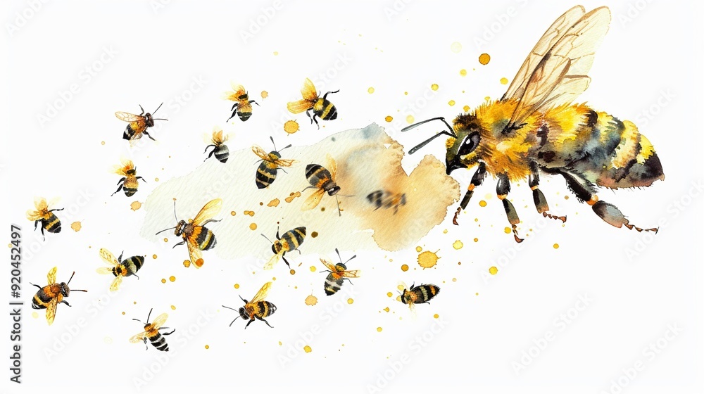 Bee with a trail of buzzing sound,Clipart, watercolor illustration ...