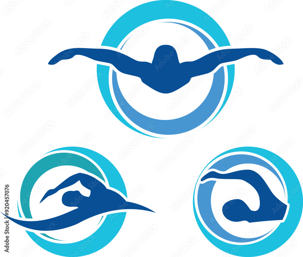 Swimming logo Simple Blue silhouette Sea Ocean Water Wave Logo design ...