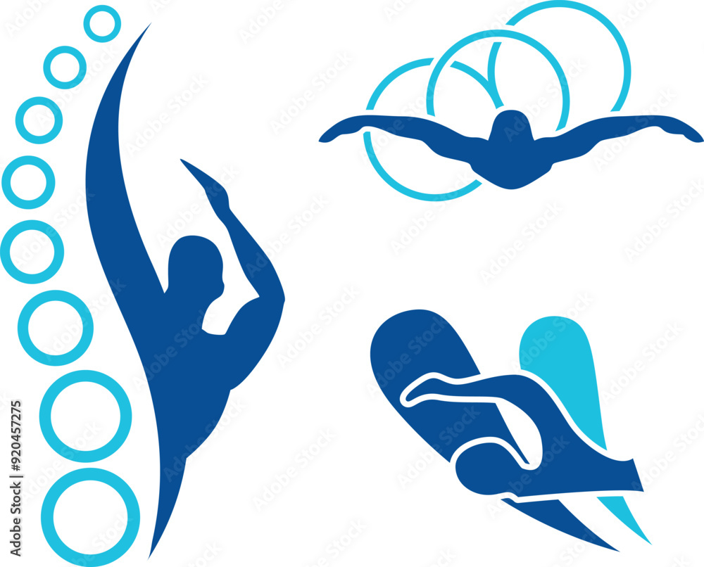 Swimming logo Simple Blue silhouette Sea Ocean Water Wave Logo design ...