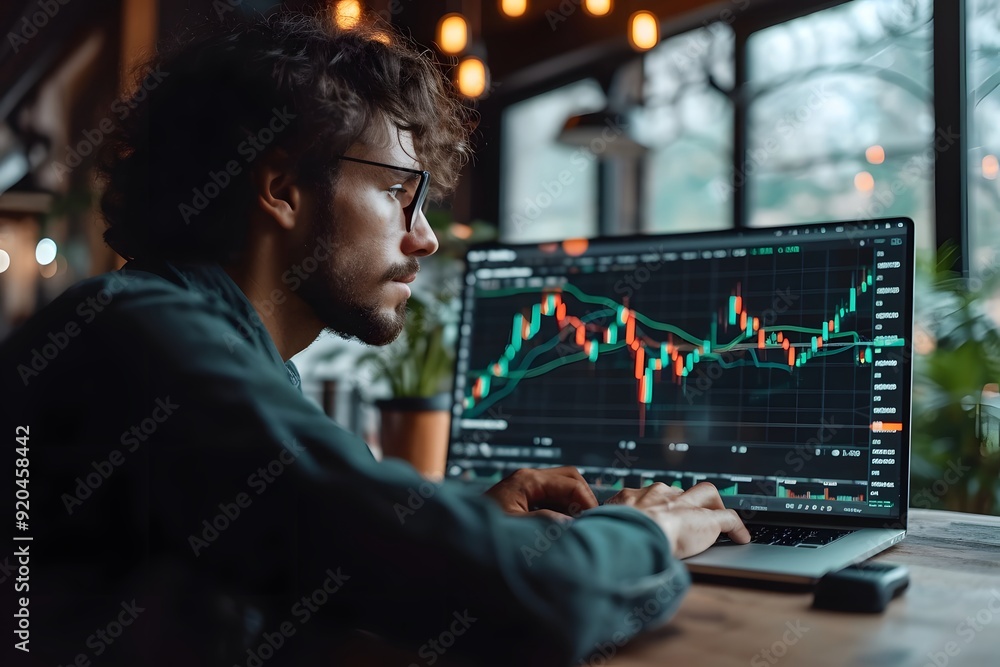 Pantalla de ordenador con graficos de finanzas e inversion en colores ...