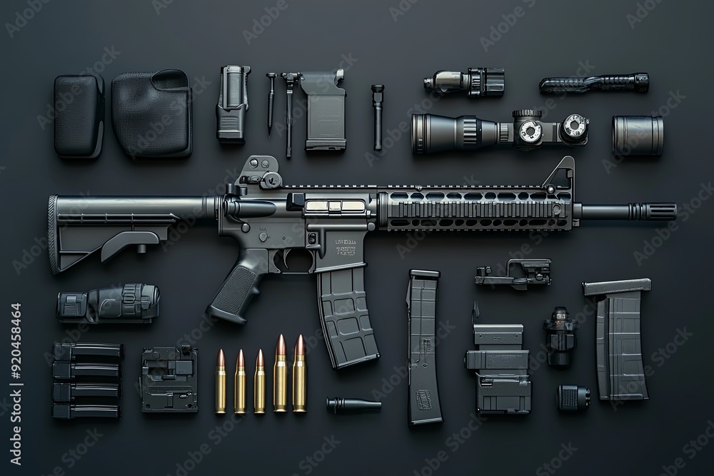 M4 Carbine and Components: A high-resolution image of an M4 Carbine Stock Illustration | Adobe Stock